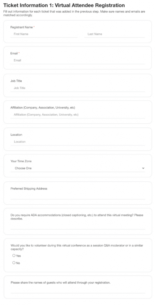 Event Registration Form Template for Virtual Attendees - Whova